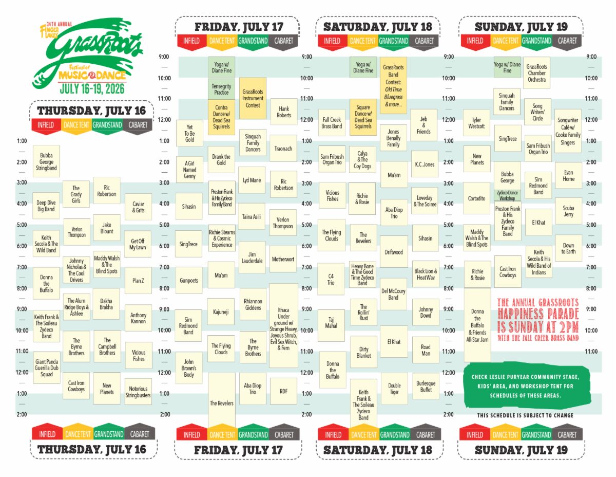 Finger Lakes GrassRoots Festival Announces 34th Annual Lineup